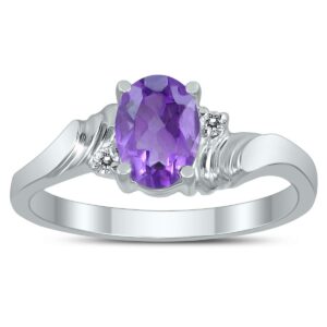 7x5mm amethyst and diamond wave ring in 10k white gold