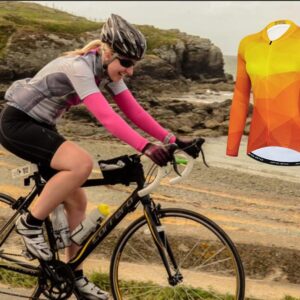 YOUALSO Bike Jersey Women Long Sleeve Cycling Shirt With Pockets Green Dots M