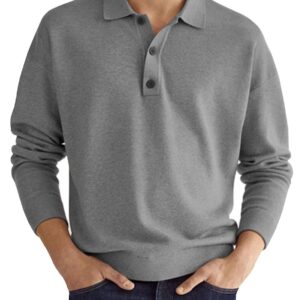 Mens Outdoor Polo Shirt Thick Golf Pullovers Long Sleeve Skin Friendly Thermal Fabric 2XL Grey