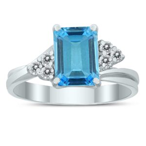 8x6mm blue topaz and diamond twist ring in 10k white gold