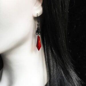 Gothic Dark Bat Dangle Earrings Red Black Crystal Gems Bat Earrings Punk Rock Style Bat Animal Earrings Halloween Costumes Earrings Jewelry for Women (Black)