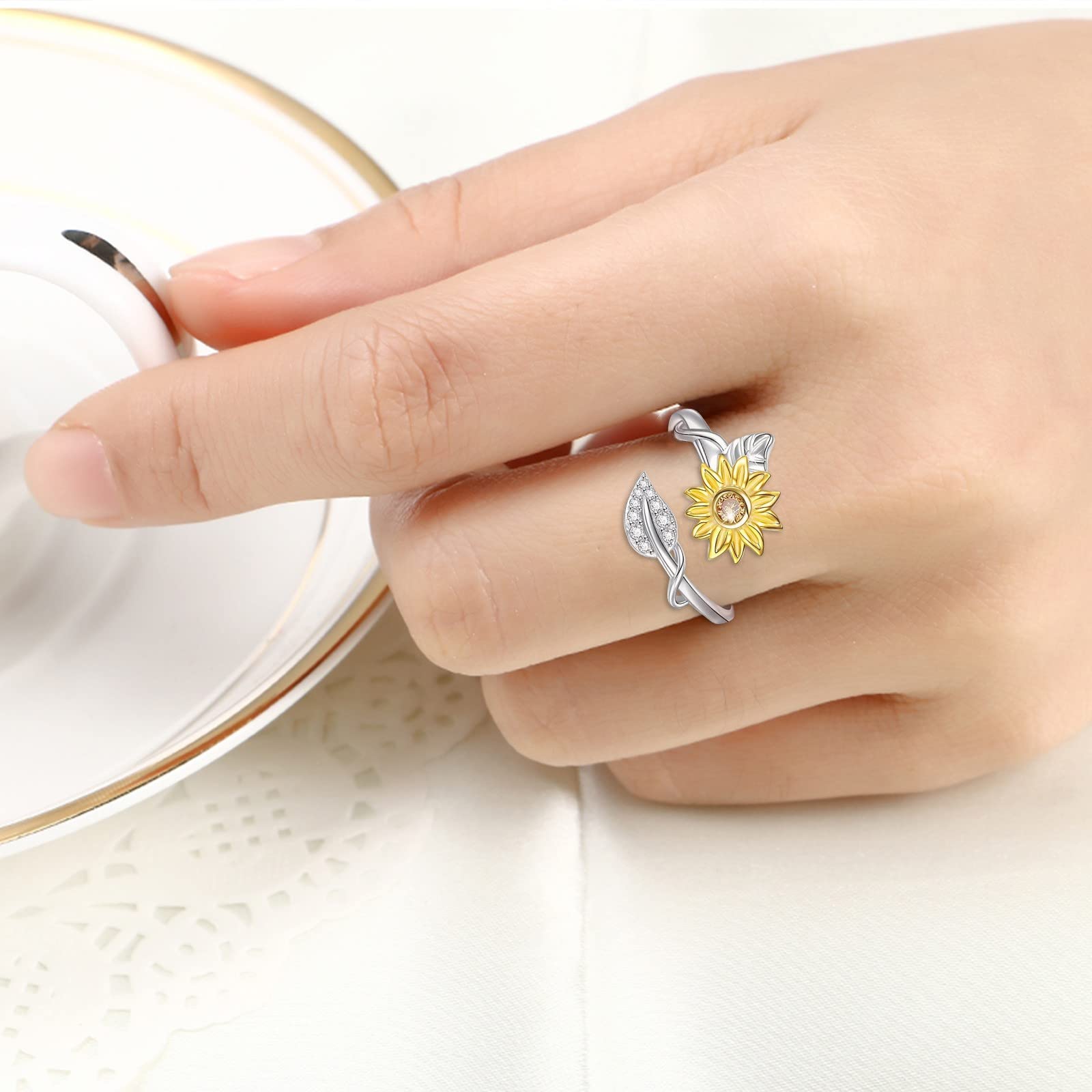 Ring Stuff Gift Fingertip Ring Spinning Ring My Sunshine Ring Sunflower Rings (Yellow, One Size)