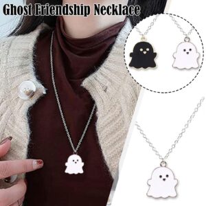 2 Pcs Black White Ghost Pendant Necklace, Lovely Ghost Enamel Charm Necklace for Women Girls Friendship BFF Couple Memorial Jewelry Valentines Day Halloween Costume Decor, One-size