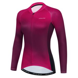 youalso bike jersey women long sleeve cycling shirt with pockets red m