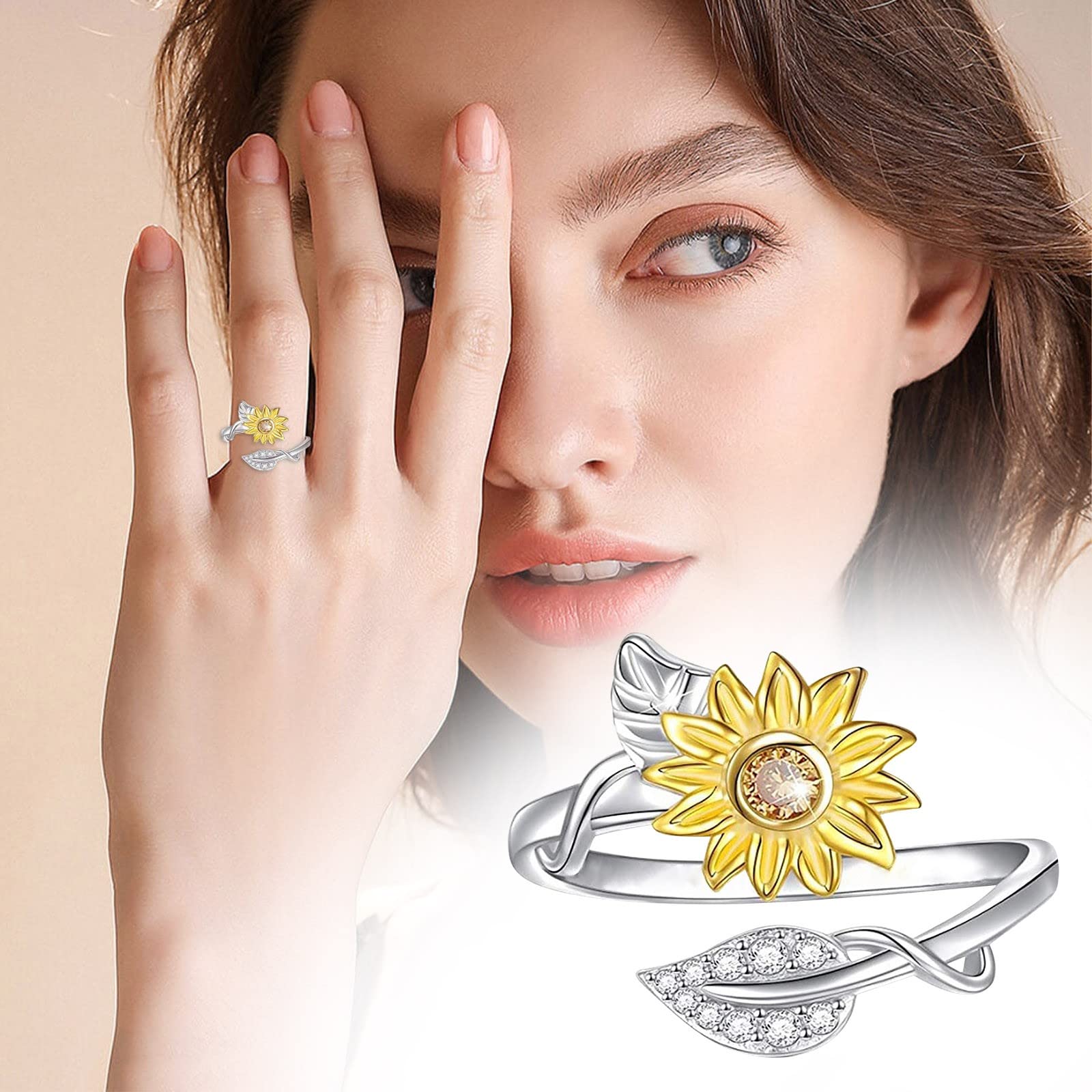 Ring Stuff Gift Fingertip Ring Spinning Ring My Sunshine Ring Sunflower Rings (Yellow, One Size)