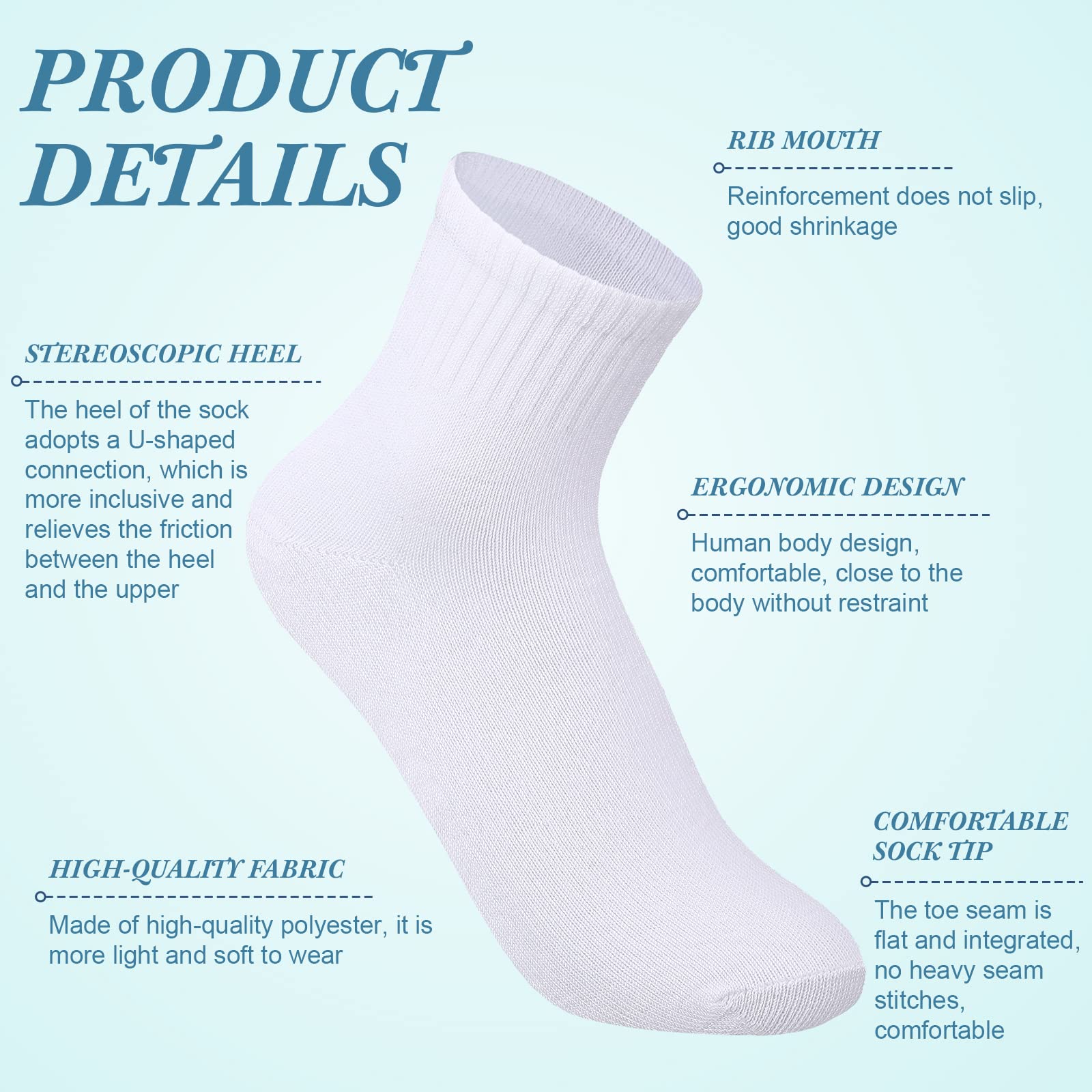 Tarpop 48 Pairs Men Quarter Ankle Socks Athletic Socks Moisture Wicking Bulk Crew Casual Sports(White)