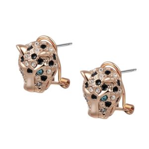 animal leopard panther jaguar cheetah clear and black cubic zirconia spot dos rose gold plated leverback stud earrings fashion jewelry for women