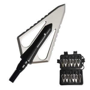 leemui archery broadhead 100 grain hunting arrow cutting serrated blade traditional crossbow composite bow arrowheads 6 pack or 12 pack (black arrow 12pk)