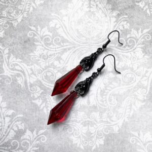 Gothic Dark Bat Dangle Earrings Red Black Crystal Gems Bat Earrings Punk Rock Style Bat Animal Earrings Halloween Costumes Earrings Jewelry for Women (Red)