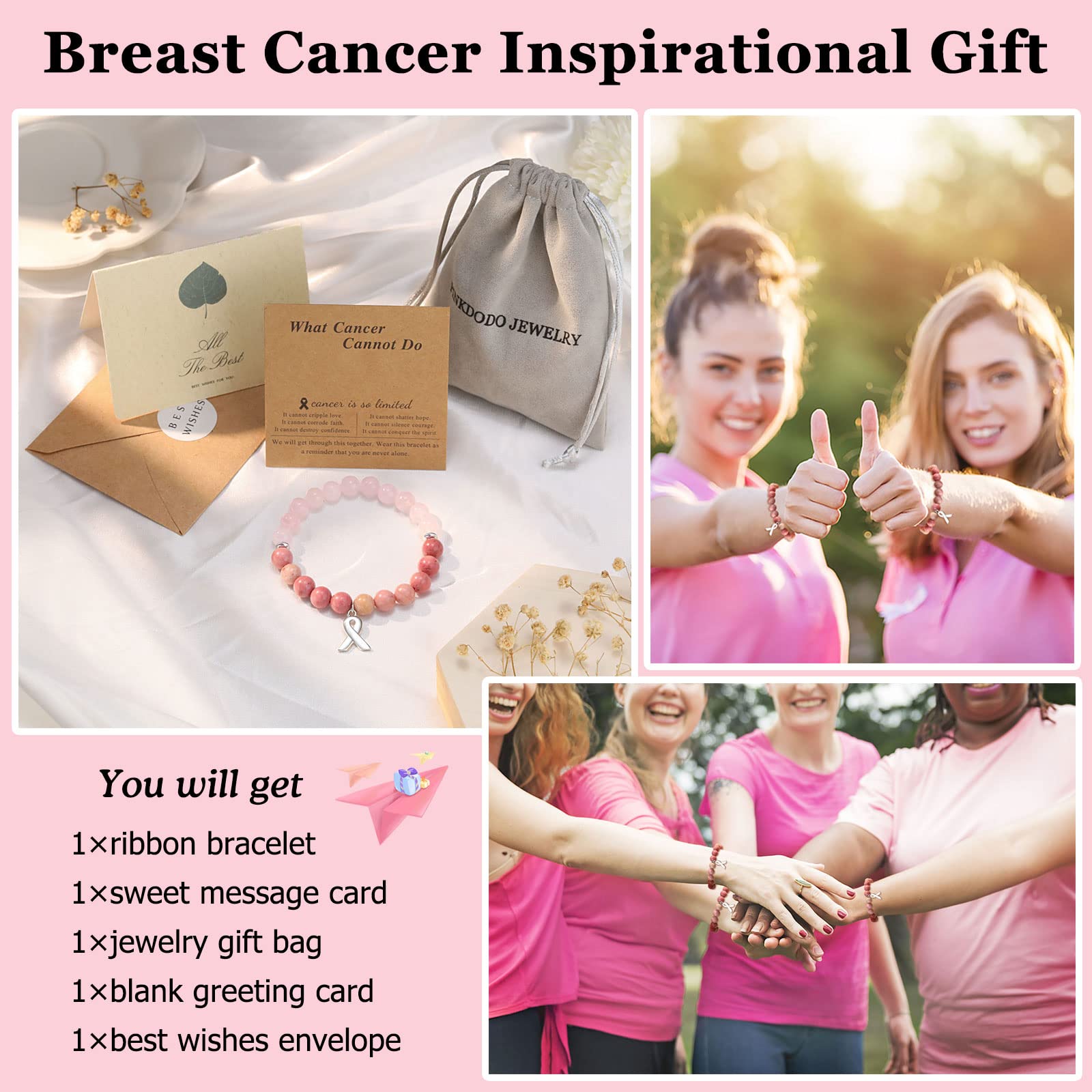 PINKDODO Cancer Gifts for Women, Breast Cancer Survivor Bracelets Gifts for Women, Inspirational Breast Cancer Awareness Bulk Gifts for Cancer Patients Female Her