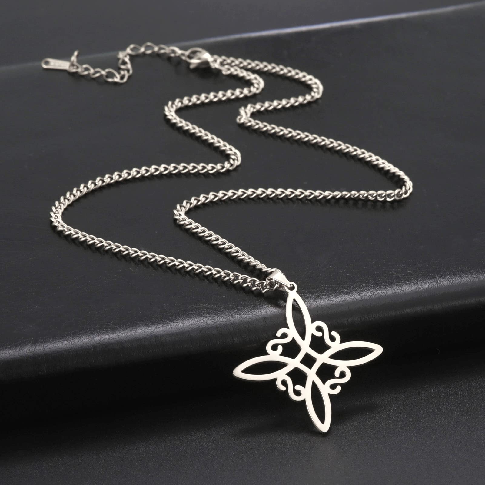 Dreamtimes Silver Color Witch Necklace for Women Celtic Knot Necklace Witches Knot Protection Amulet Triquetra Necklace Wiccan Jewelry Satanic Necklace Witch Pendant Jewelry (Silver)