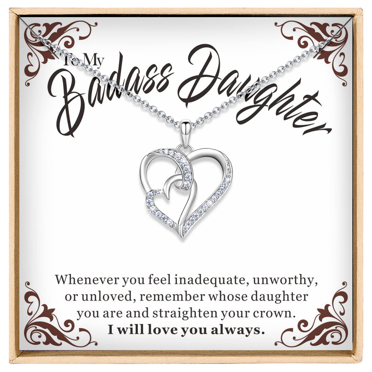 Necklace Gifts for Daughters From Mothers, Daughter Necklace from Mom and Dad,To My Daughter Necklace, 925 Sterling Silver Necklaces for Women, Sterling Silver, Cubic Zirconia