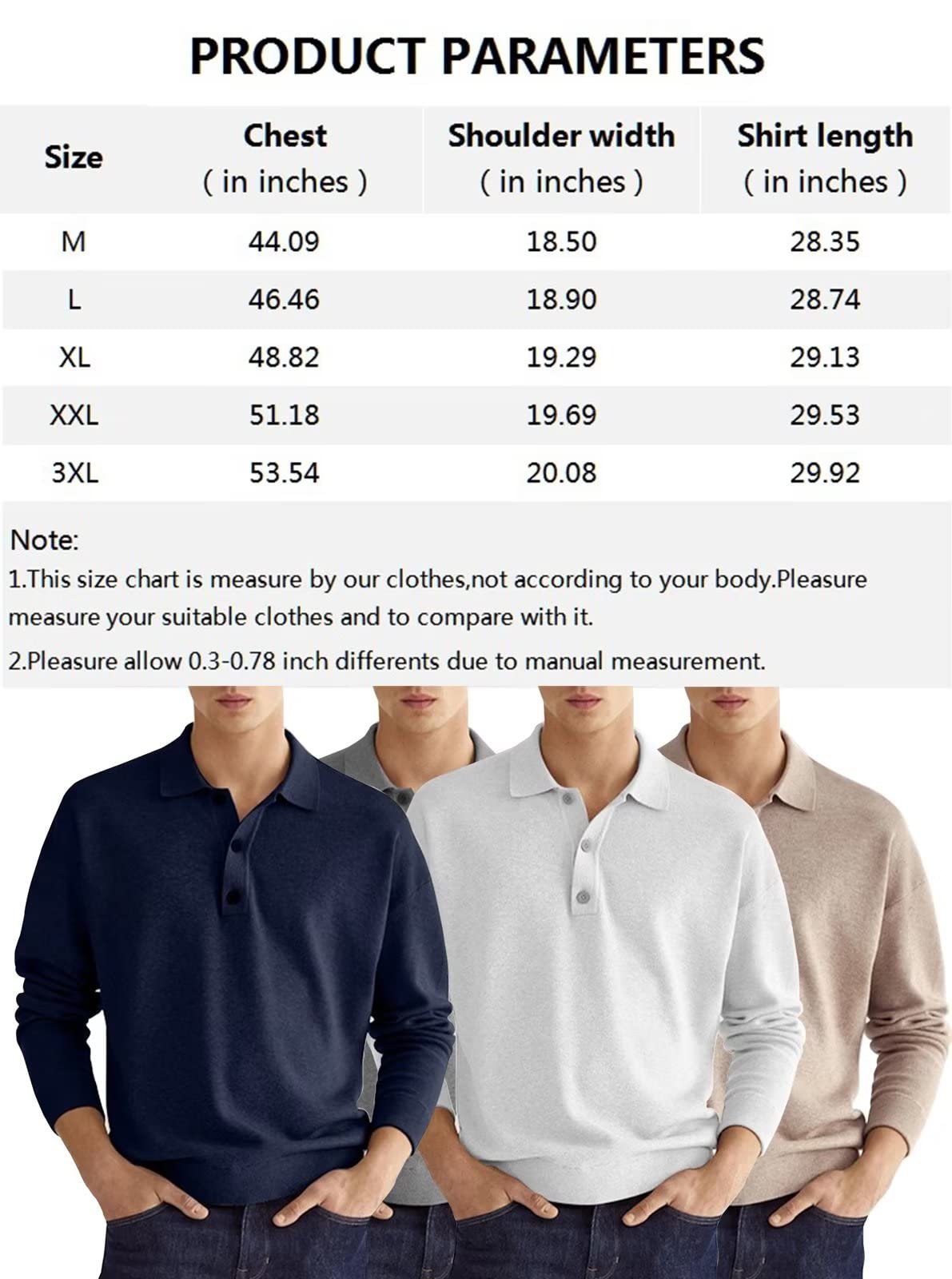 Mens Outdoor Polo Shirt Thick Golf Pullovers Long Sleeve Skin Friendly Thermal Fabric 2XL Grey