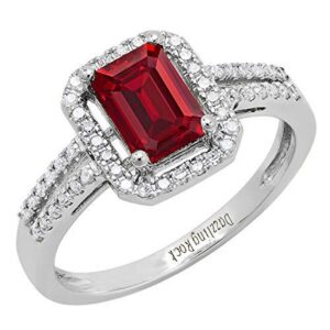 dazzlingrock collection 10k 7x5 mm emerald shape created ruby & round diamond women ring, white gold, size 6