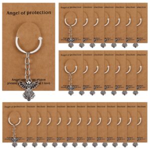 Yinkin 32 Pcs Guardian Angel Charm Keychain Silver Angel Pendant Keychain Guardian Angel Key Ring Favor with 32 Cards for Women Men Kids Party Supplies