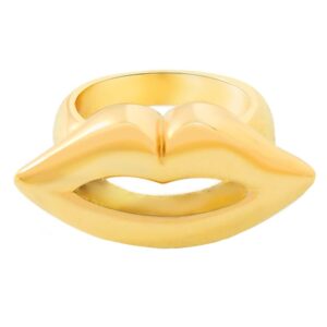 fashion lip statement ring for women stainless steel 18k gold plated chunky wide band finger rings comfort fit cute christmas birthday valentine jewelry gift size 8 (gold)