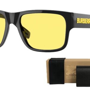 BURBERRY Knight BE4358 300185 57MM Black/Yellow Square Sunglasses for Men + BUNDLE With Designer iWear Eyewear Kit