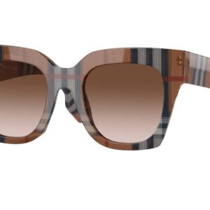 BURBERRY Kitty BE4364 396713 49MM Check Brown/Brown Gradient Square Sunglasses for Women + BUNDLE With Designer iWear Eyewear Kit