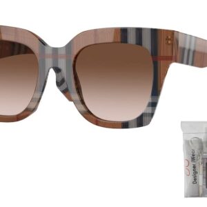 BURBERRY Kitty BE4364 396713 49MM Check Brown/Brown Gradient Square Sunglasses for Women + BUNDLE With Designer iWear Eyewear Kit