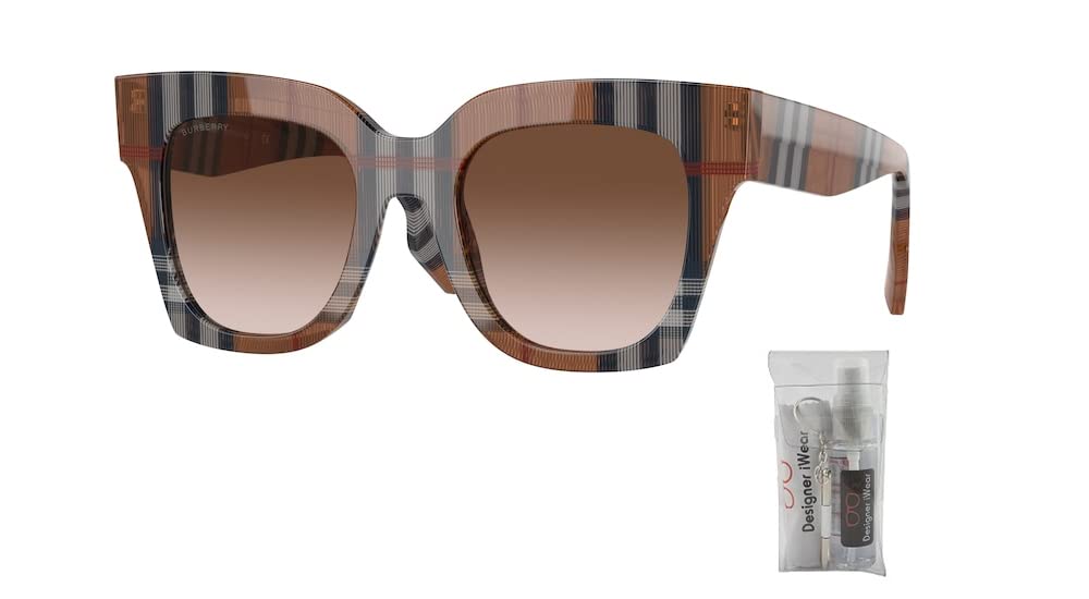 BURBERRY Kitty BE4364 396713 49MM Check Brown/Brown Gradient Square Sunglasses for Women + BUNDLE With Designer iWear Eyewear Kit