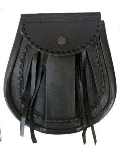 scottish kilt black leather sporran of rob roy jacobite with lace tassels & chain belt medium