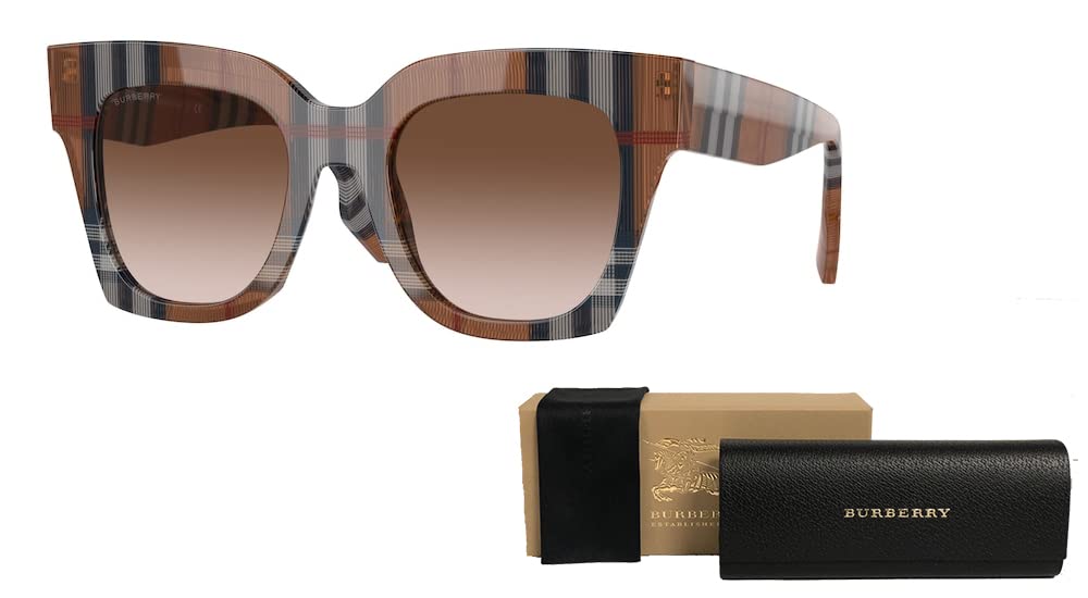 BURBERRY Kitty BE4364 396713 49MM Check Brown/Brown Gradient Square Sunglasses for Women + BUNDLE With Designer iWear Eyewear Kit