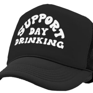 I Support Drinking During The Day - Vintage Retro Style Trucker Cap Hat (Full Black)