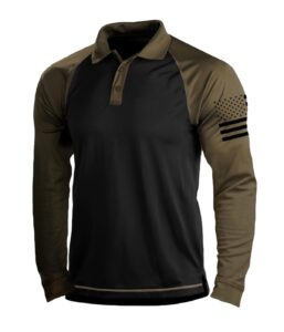 harglesman men's patriotic polo sports long sleeve t shirt tactical performance us flag tops autumn fall casual tees for yoga bowling golf tennis activewear black and brown l