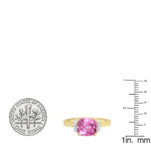 Dazzlingrock Collection 18K 8 MM Cushion Lab Created Ruby And Round Diamond Women Ring, Yellow Gold, Size 7.5