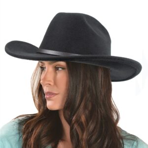 Classic Western Felt Cowboy Cowgirl Hat for Women Men Wide Brim Belt Buckle Cowboy Hat (Size:Medium-Large)