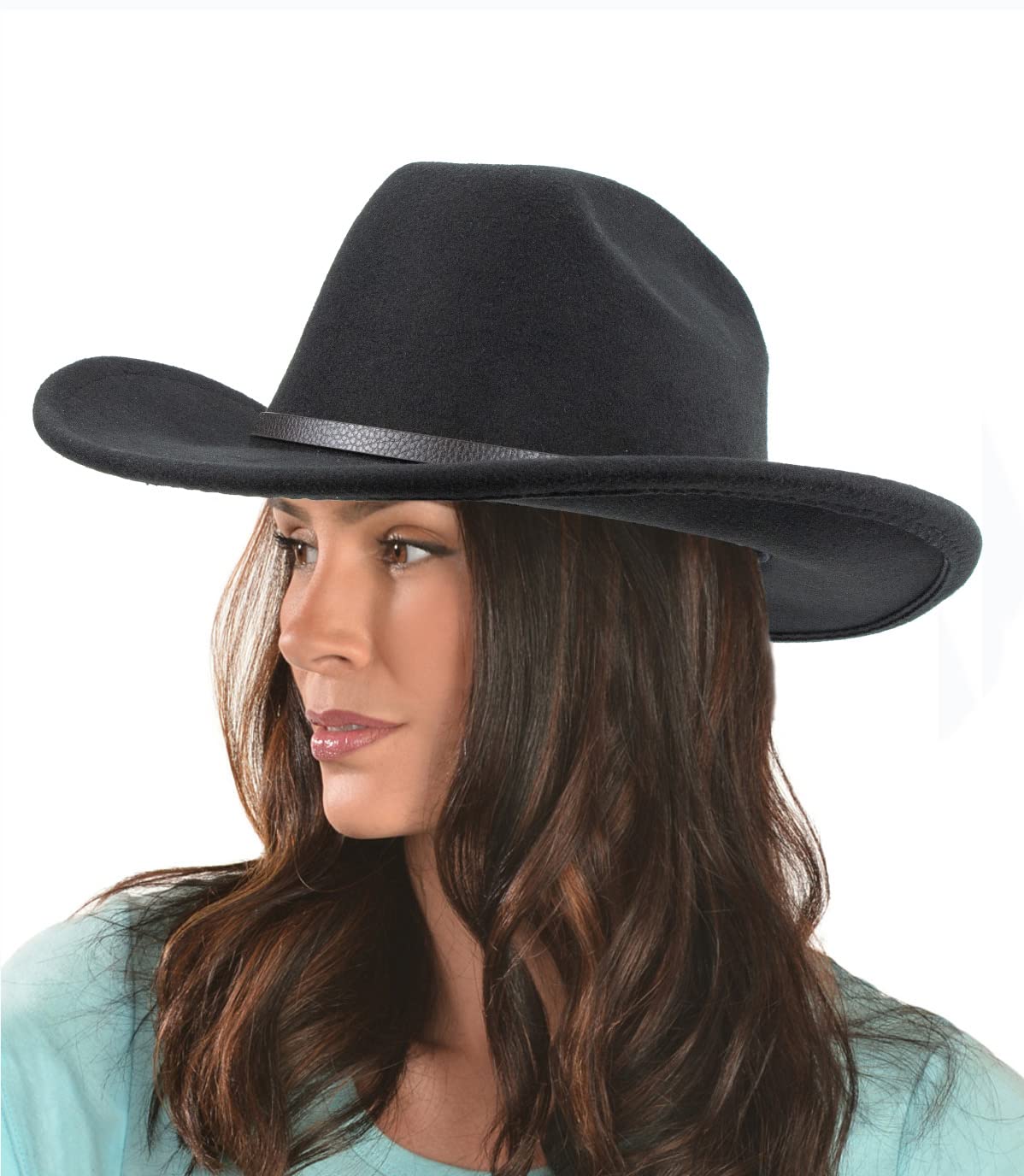 Classic Western Felt Cowboy Cowgirl Hat for Women Men Wide Brim Belt Buckle Cowboy Hat (Size:Medium-Large)