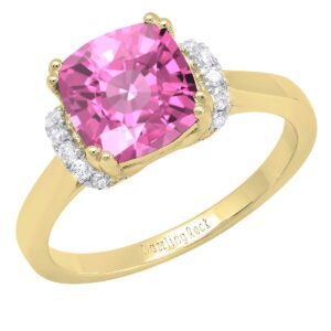 dazzlingrock collection 18k 8 mm cushion lab created ruby and round diamond women ring, yellow gold, size 7.5