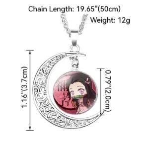 Aquasuki Nezuko Kamado Anime Jewelry Set Glass Dome Crescent Moon Pendant Charm Necklace, Earrings, Bracelet Jewelry Set Gifts for Women Girls (Nezuko Kamado)