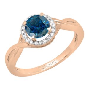 dazzlingrock collection 0.95 carat (ctw) 10k round blue & white diamond ladies bridal ring, rose gold, size 8.5