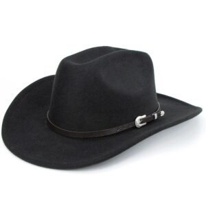 classic western felt cowboy cowgirl hat for women men wide brim belt buckle cowboy hat (size:medium-large)