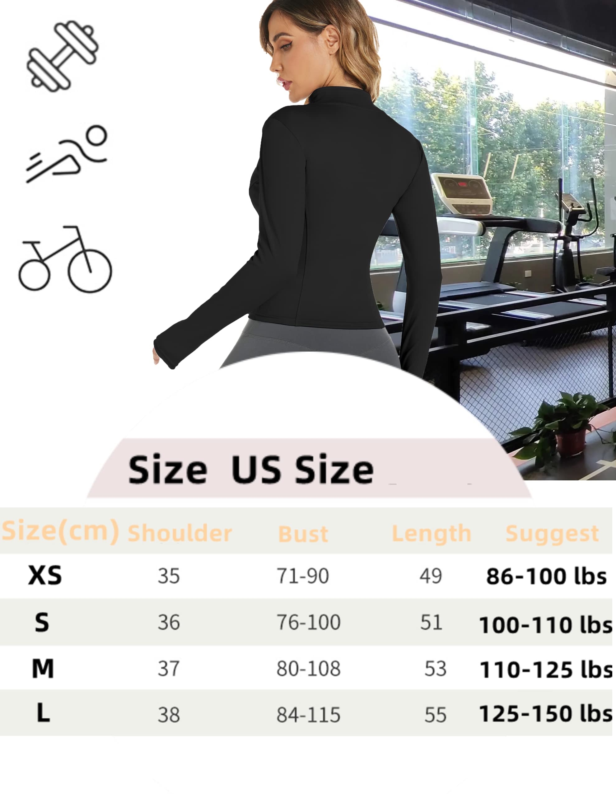 Aolpioon Women's Quick Dry Stretchy Sweat Shirt Long Sleeve Athletic Crop Jackets Yoga Tennis Golf Tight Fitted Light Jacket Black L