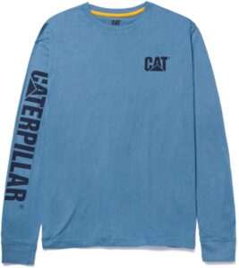 caterpillar men's trademark banner long sleeve tee shirts with center back neck wire management loop and cat logo, real teal heather, x-large