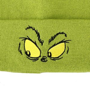 Bioworld Grinch Face Green Embroidered Cuffed Knitted Beanie for Christmas