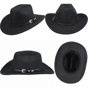 Classic Western Felt Cowboy Cowgirl Hat for Women Men Wide Brim Belt Buckle Cowboy Hat (Size:Medium-Large)