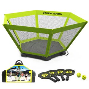 paddlesmash – pickleball yard games - as seen on shark tank - beach, backyard, lawn, outdoor games for adults and family – easy assembly - includes 4 pickball paddles, 2 balls & case