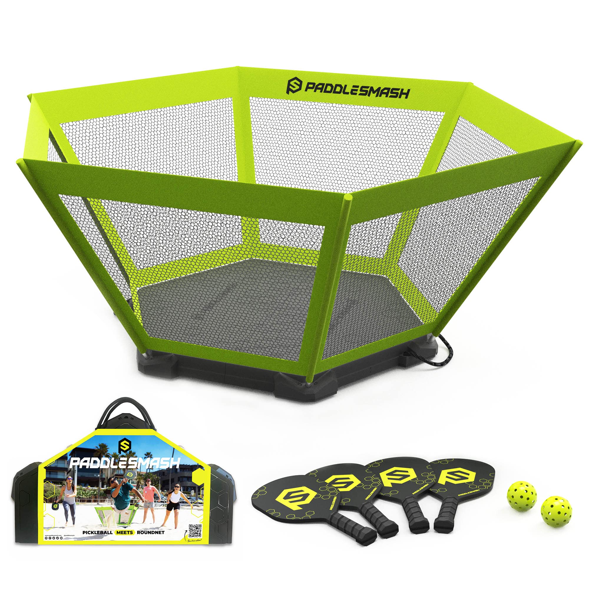 PaddleSmash – Pickleball Yard Games - As Seen on Shark Tank - Beach, Backyard, Lawn, Outdoor Games for Adults and Family – Easy Assembly - Includes 4 Pickball Paddles, 2 Balls & Case