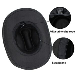 Classic Western Felt Cowboy Cowgirl Hat for Women Men Wide Brim Belt Buckle Cowboy Hat (Size:Medium-Large)