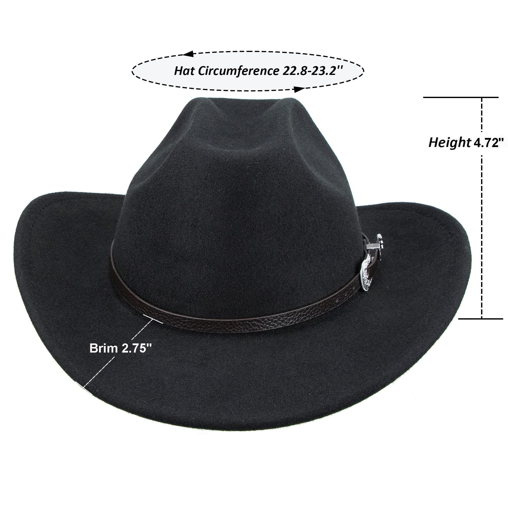 Classic Western Felt Cowboy Cowgirl Hat for Women Men Wide Brim Belt Buckle Cowboy Hat (Size:Medium-Large)