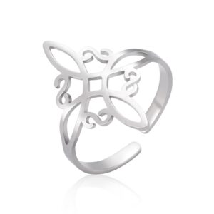 kkjoy stainless steel witches knot ring openworked celtic knot adjustable open finger rings amulet jewelry for women