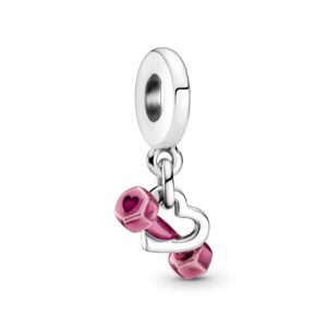 beeuvip dumbbell & heart dangle charm 925 sterling silver openwork bead for charm bracelets and necklaces, birthday mothers day jewelry gifts women