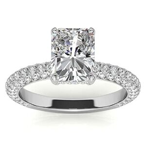 Kiara Gems 1.60 CT Radiant Moissanite Engagement Ring Wedding Bridal Ring Set Solitaire Accent 4-Prong-Setting 10K 14K 18K Solid Gold Sterling Silver Anniversary Promise Ring Gift for Her (11.5)