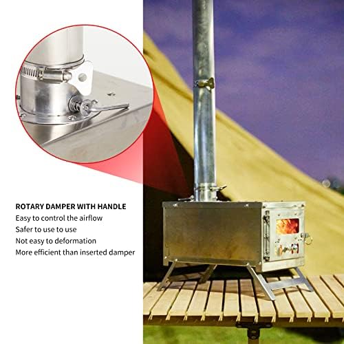 XCMAN Camping Wood Stove | Backpacking Stove | Small Tent Stove Portable Tiny Wood Burning Stove for Tents, Ice fishing Tent, and Camping Precision Stainless Steel Construction, Includes Chimney Pipe