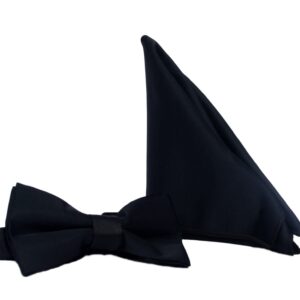 Men's Classic Pre-Tied Satin Formal Tuxedo Bowtie with Handkerchief Adjustable Length for Wedding Party and Prom (BLACK) Standart