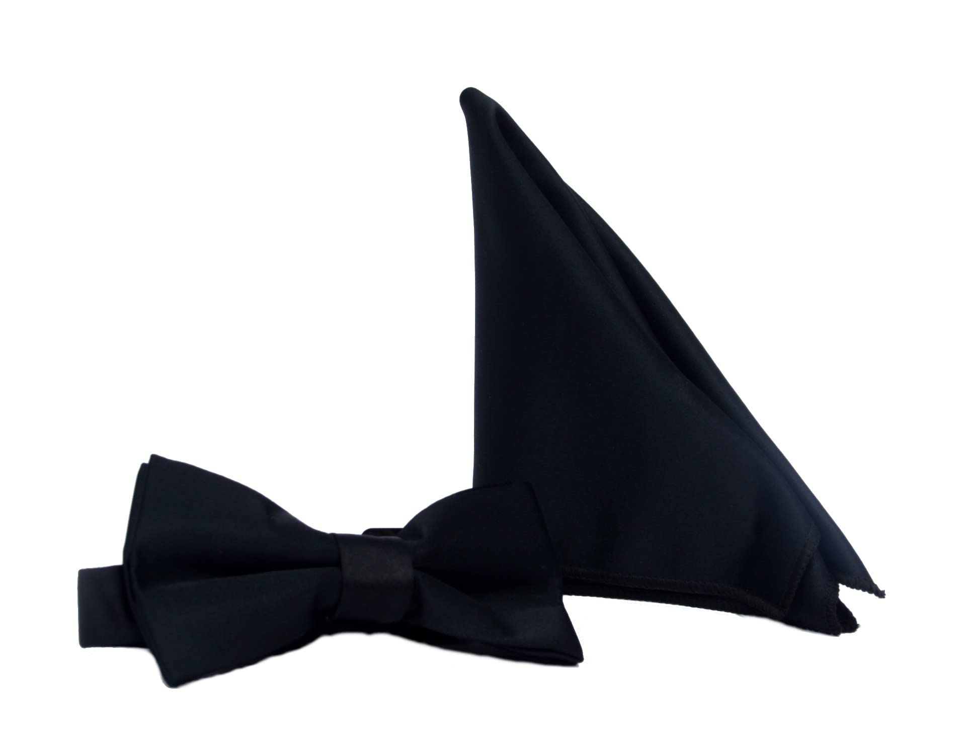 Men's Classic Pre-Tied Satin Formal Tuxedo Bowtie with Handkerchief Adjustable Length for Wedding Party and Prom (BLACK) Standart