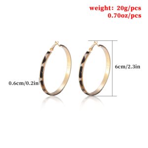 60mm Exaggerate Leopard Leather Round Hoop Earrings Dangle Cheetah Print Circle for Women Statement Personality Animal Jewelry-60CM